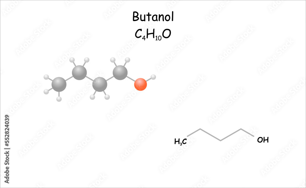 Stylized 2d molecule model/structural formula of butanol. Stock Vector ...