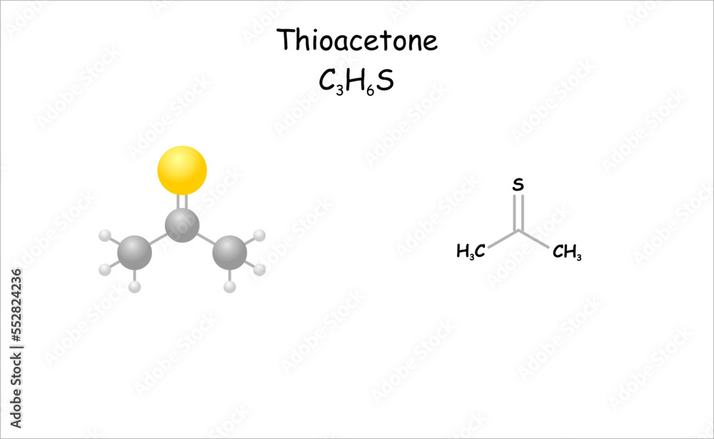 Stylized 2d molecule model/structural formula of thioacetone. Stock ...