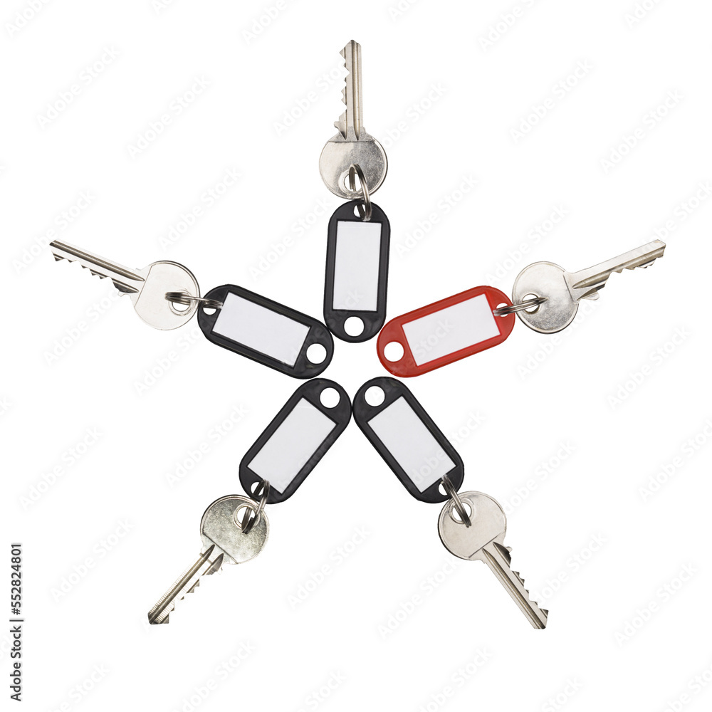 Keys with red and black tags in a form of star, PNG isolated on ...