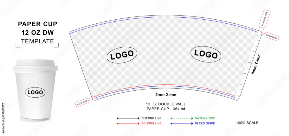 Paper cup die cut template for 12 ounce Double wall with 3D blank ...