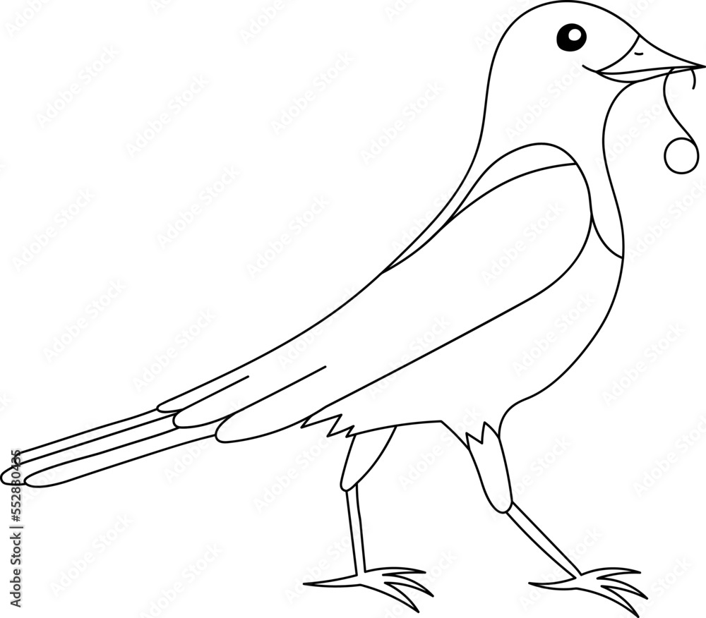 Cute coloring page for kids with cartoon magpie. Cartoon vector ...