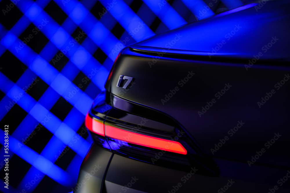 Foto de The logo sign of the new electrical luxury limousine BMW i7 car ...