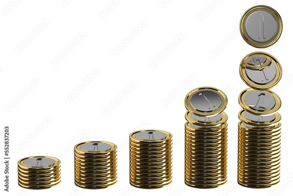 stacked coins growing histogram isolated on transparent background ...