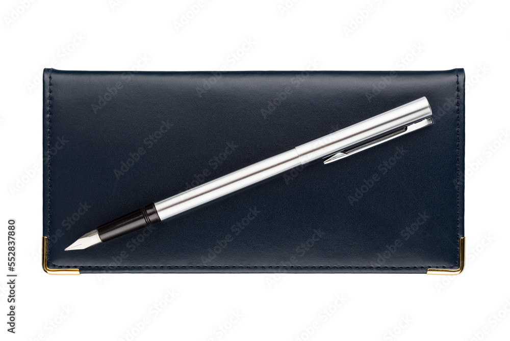Black leather organizer and vintage fountain pen, PNG isolated on ...