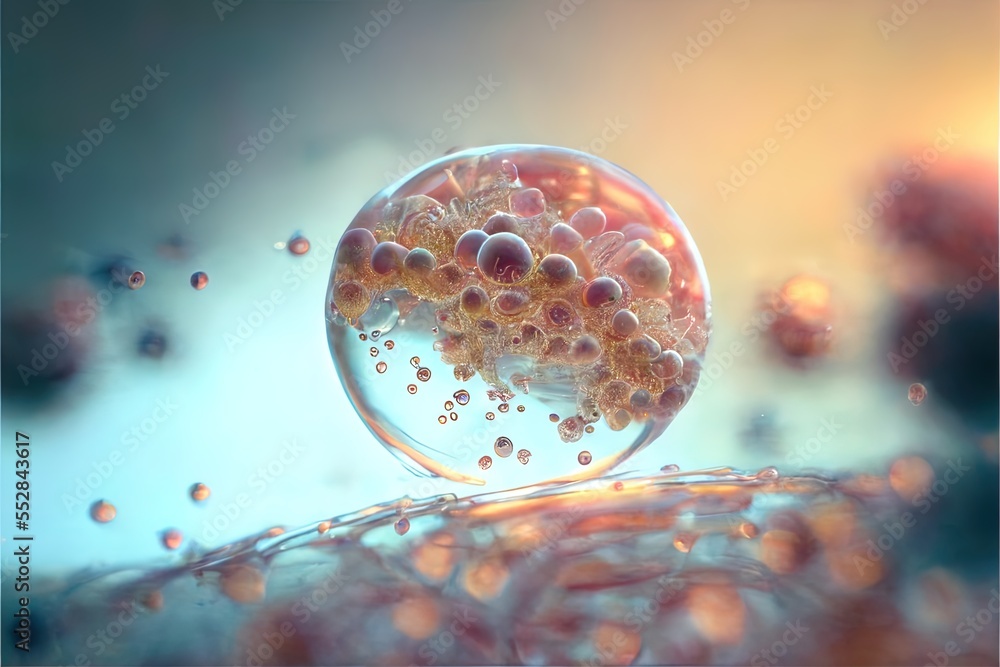 Microscopic macroscopic close view of cells attacked by virus and ...