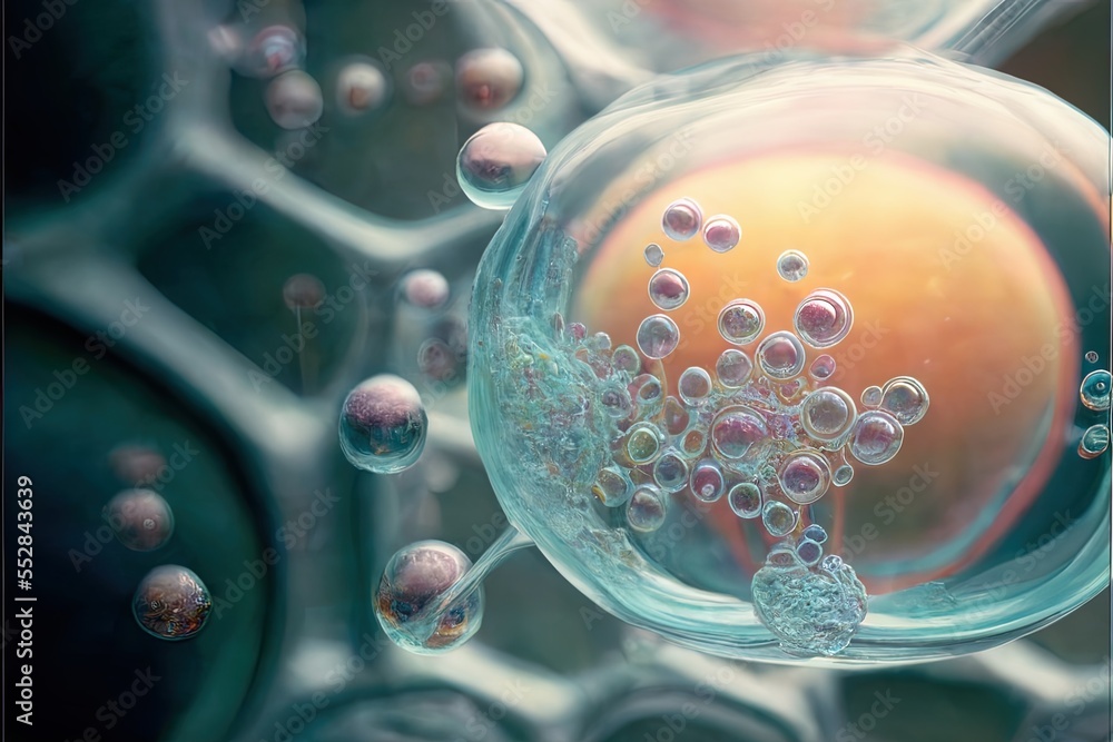 Microscopic macroscopic close view of cells attacked by virus and ...