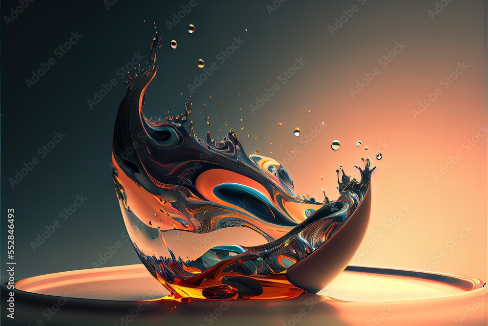a liquid splashing into a liquid filled with water on a table top with ...