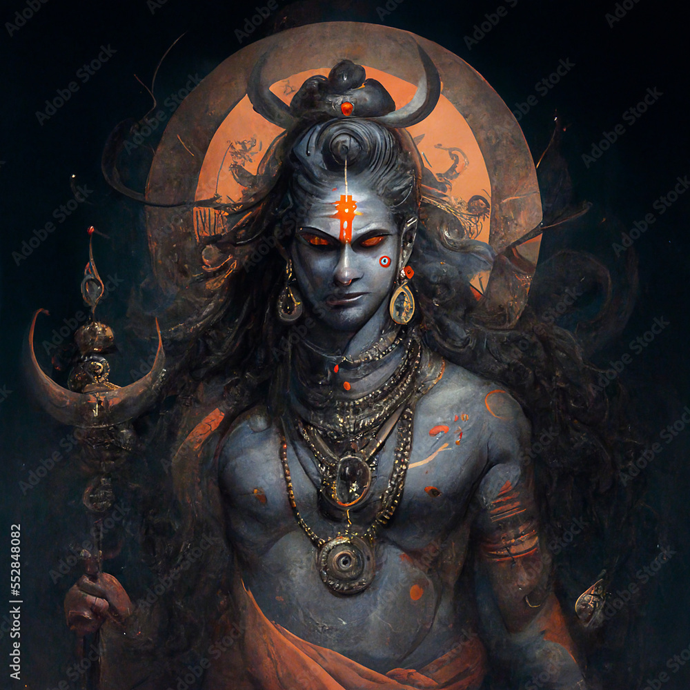 Lord Shiva Gott der Zerstörung epische Pose mit Tribuvhan für t-shirt ...