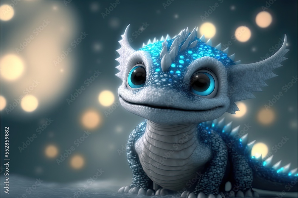 Cute luminescent blue baby dragon looking creature, generative ai ...