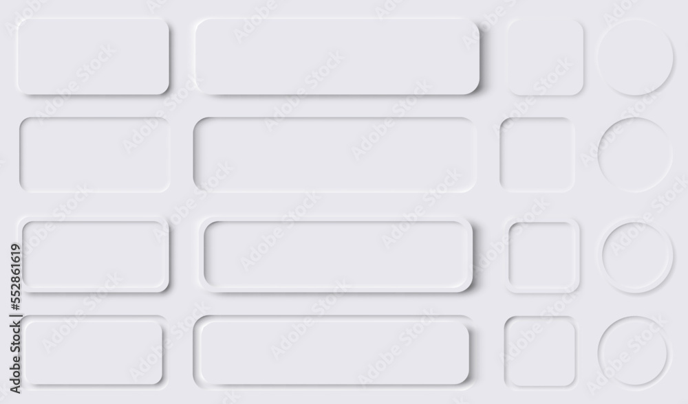 Neumorphism button design set. Neumorphic UI Design Elements. Vector ...