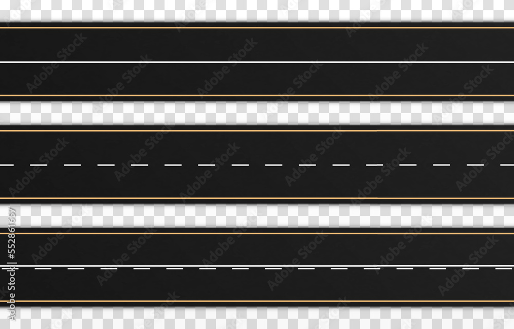 Vector set of asphalts on an isolated transparent background. Road ...