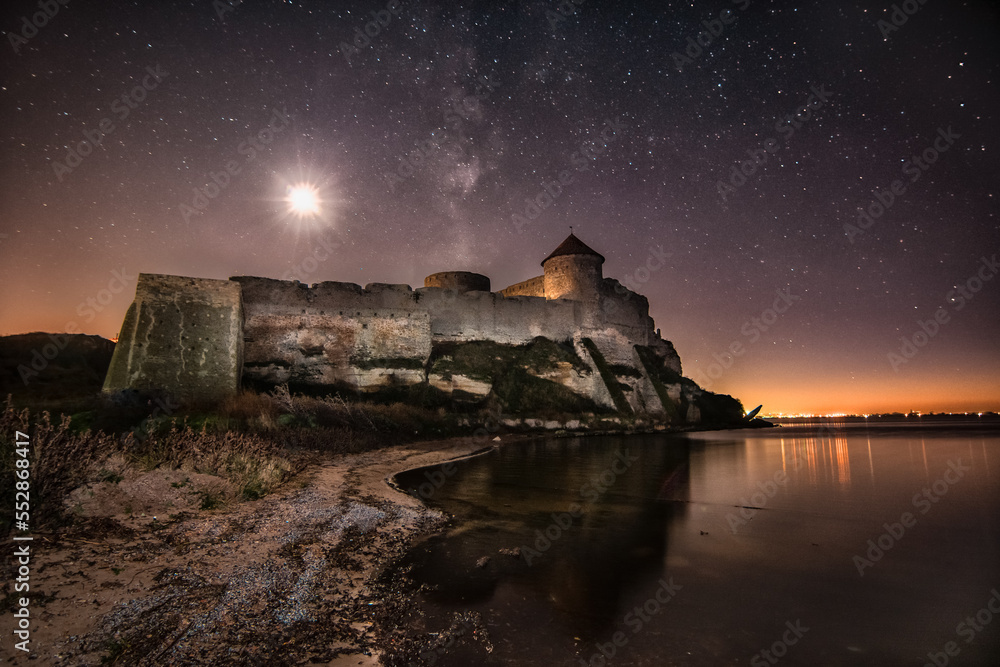 Night castle - stars and moon sky. Ukraine, Odessa region- Belgorod ...