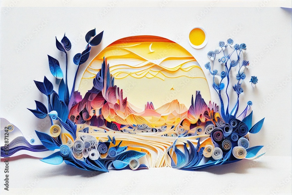 Spring landscape quilling flat Papercraft cut paper dimensional 3d art ...
