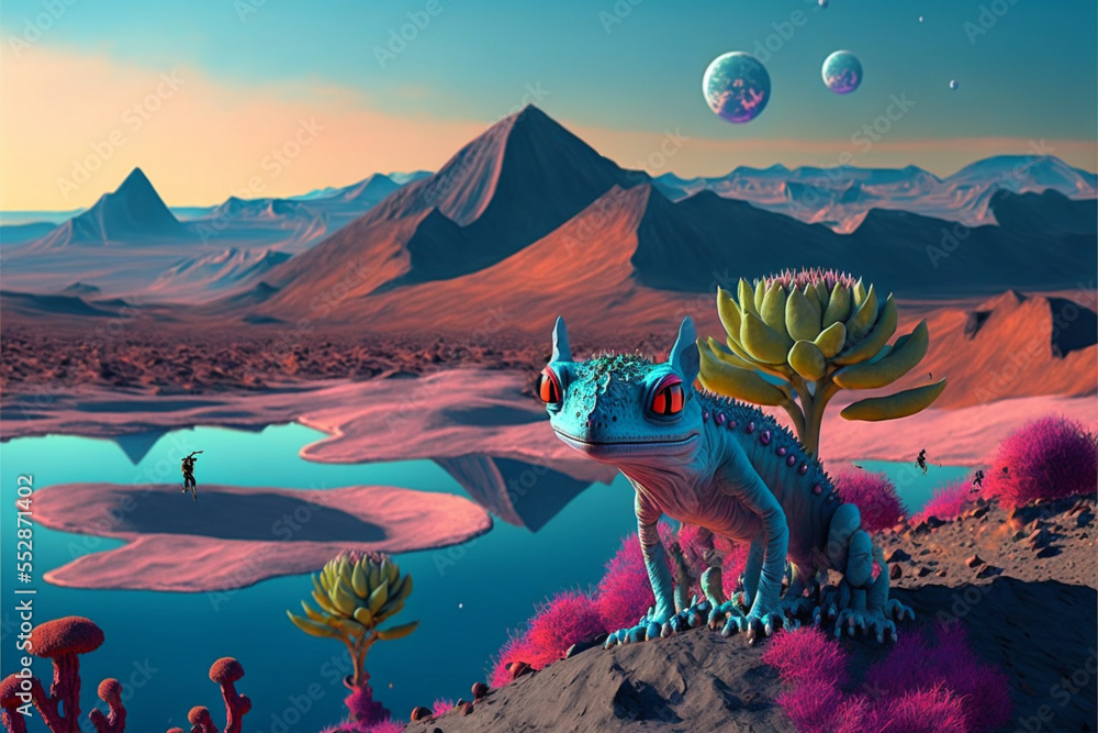 Nice and soft colors, colorful landscape of a distant inhabitable ...