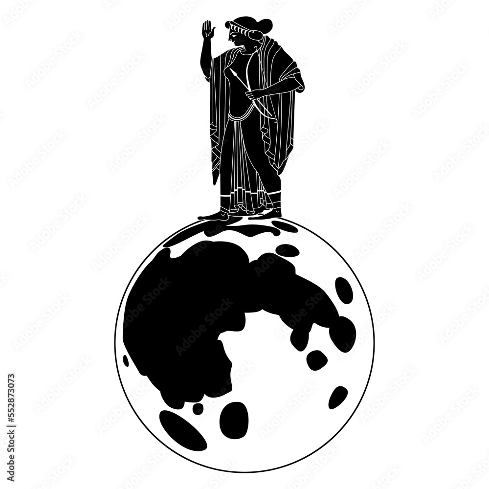 Ancient Greek lunar goddess Artemis standing on full moon. Creative ...