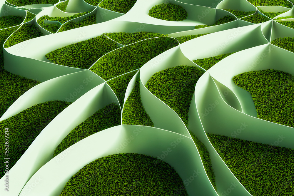 Abstract shapes & green waves in an ecological design evoke nature ...