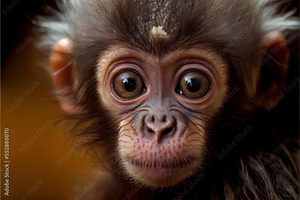 a monkey with a tiny face and a tiny nose looking at the camera with a ...