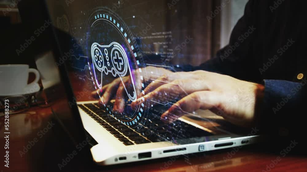 Esport retro video game pad and digital sport gaming symbol and man ...