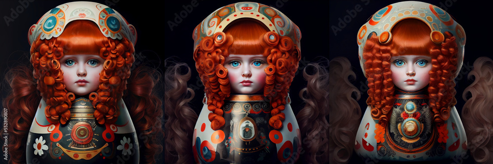 Russian doll illustration, character design, collection, warm colors ...