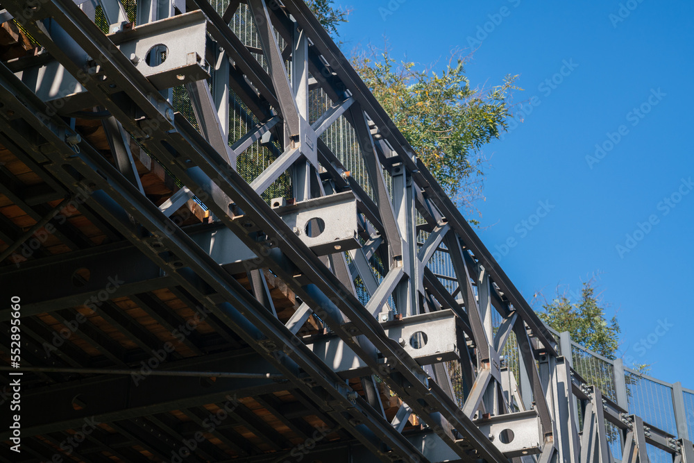 footbridge using a military bridge, called a jetty or bailey bridge ...