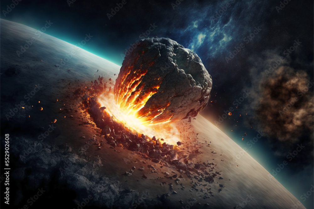 Large asteroid crashes into Earth violently. Created with Generative AI ...