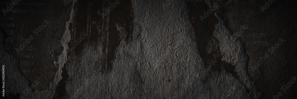 Dark panoramic background for design. Torn old faded paper wallpaper ...