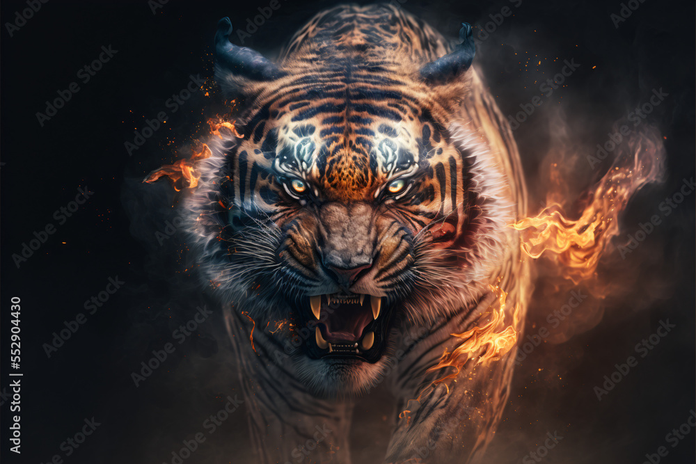 Epic cinematic portrait of a tiger filled with equal parts mysterious ...
