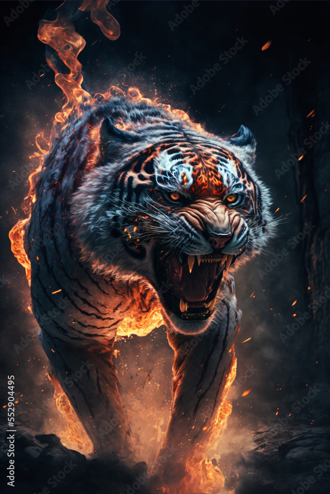 Epic cinematic portrait of a tiger filled with equal parts mysterious ...