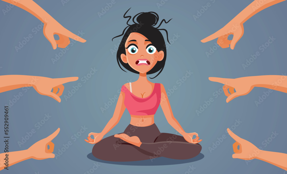 People Pointing Fingers at Stressed Young Woman Vector Illustration ...