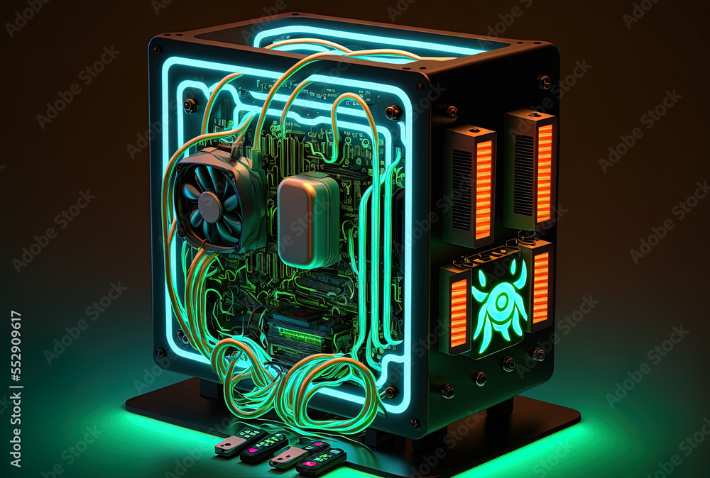 Desktop computer with cpu processor cooling pump attached and ...