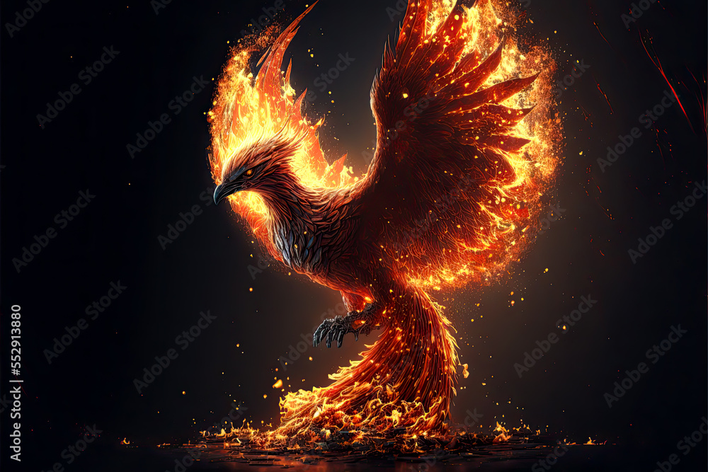 Phoenix rising from flames. Generative AI ilustração do Stock | Adobe Stock