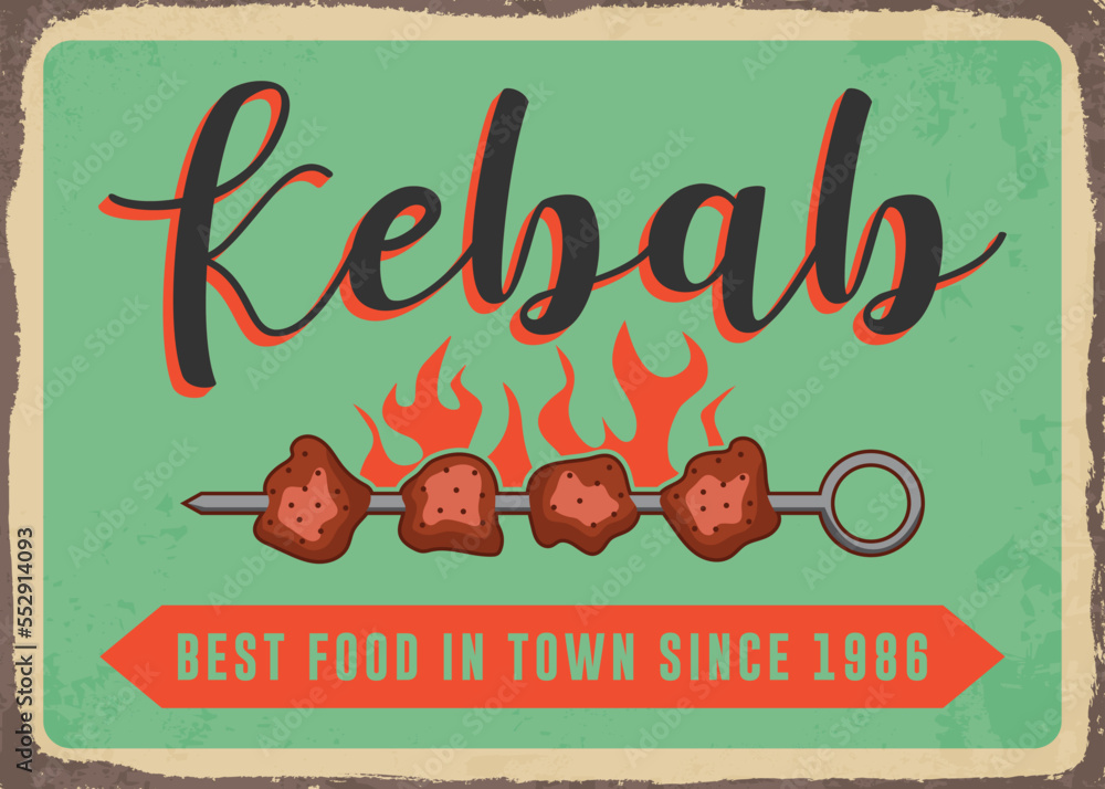 Kebab retro promotional sign food sign board vector template Stock ...