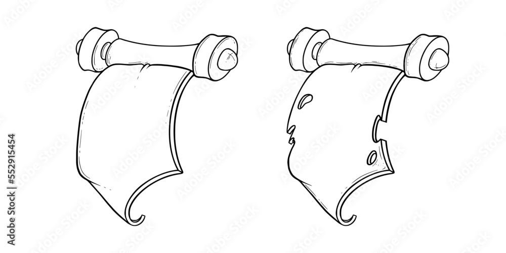 Ancient scroll sketches. Torn paper scrolls for games. Vector ...