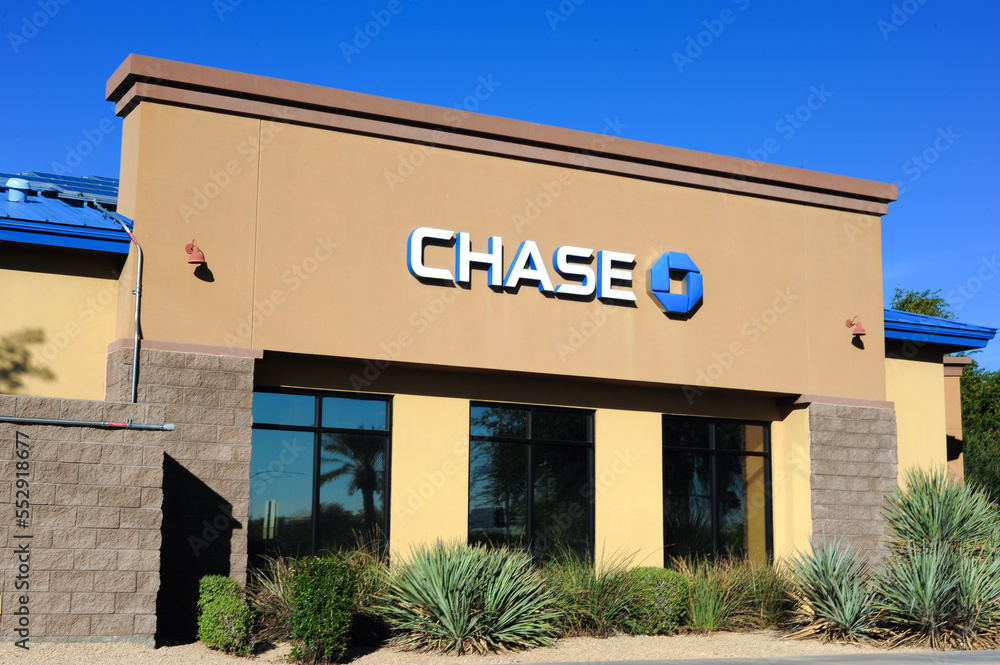 Sign and brand logo of a Chase Bank branch in Mesa, Arizona Stock Photo ...