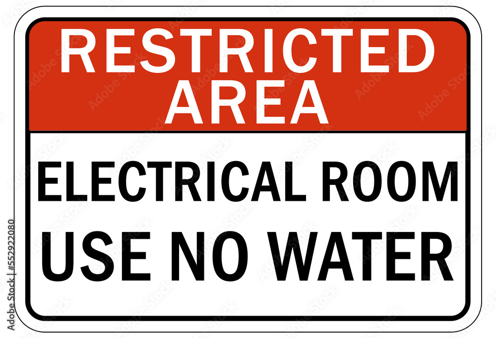 electrical room warning sign and label use no water Stock Vector ...