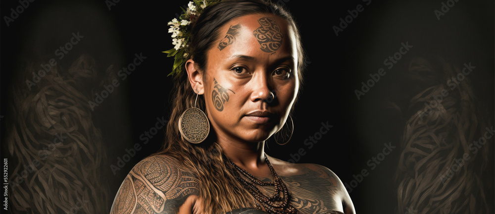 Portrait of a Polynesian woman from an island in the South Pacific. She ...