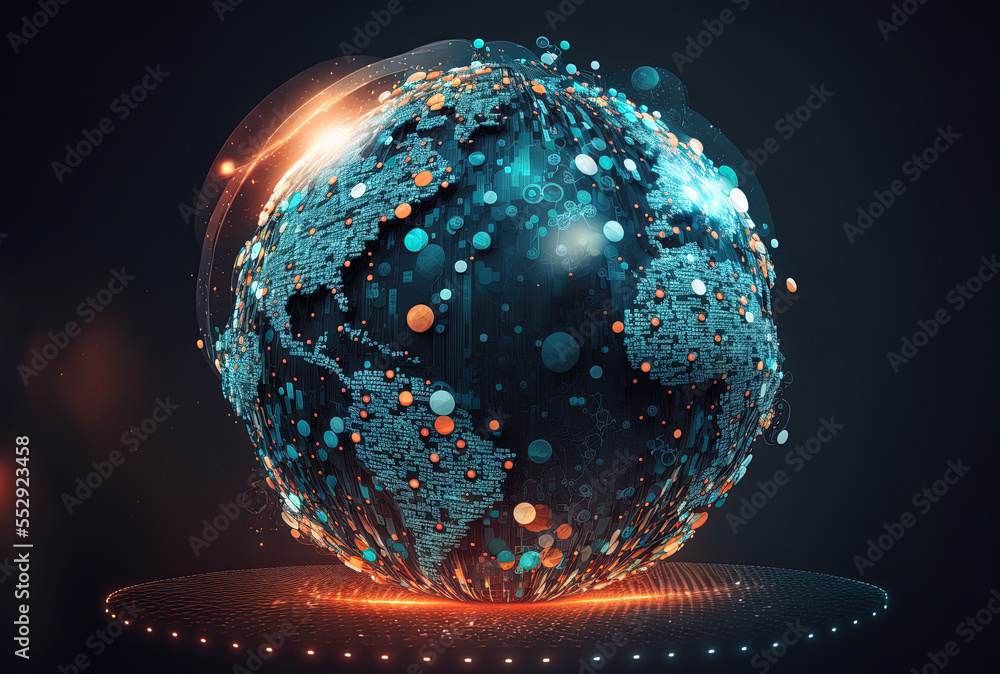 Big data and blockchain idea with a double exposure of an abstract ...