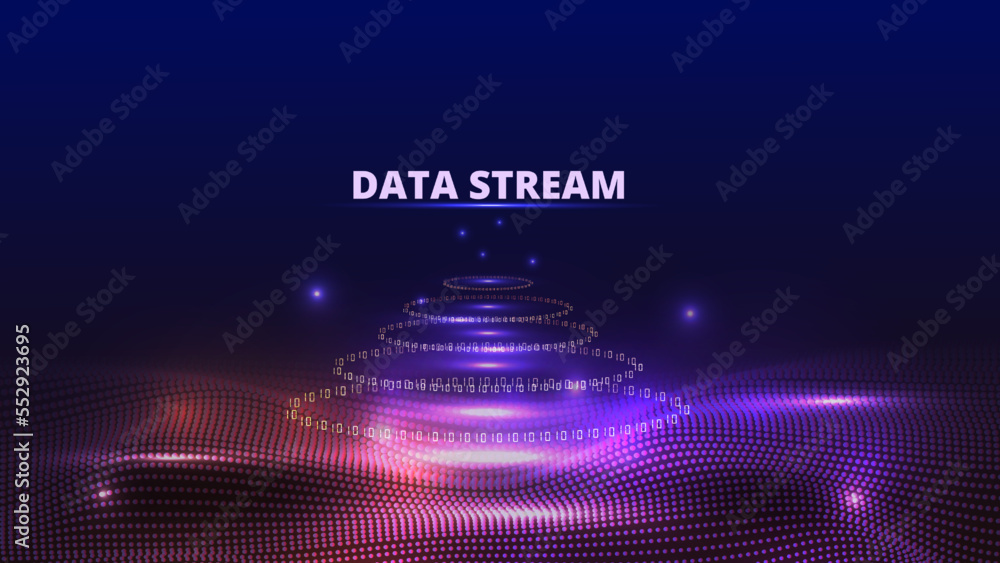 Data stream background. Binary code circle flow. Abstract music wave ...