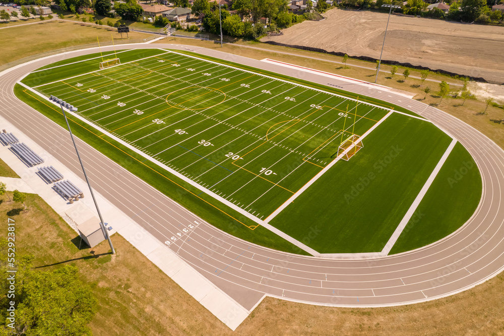Top view of empty soccer field without players. Football field with ...