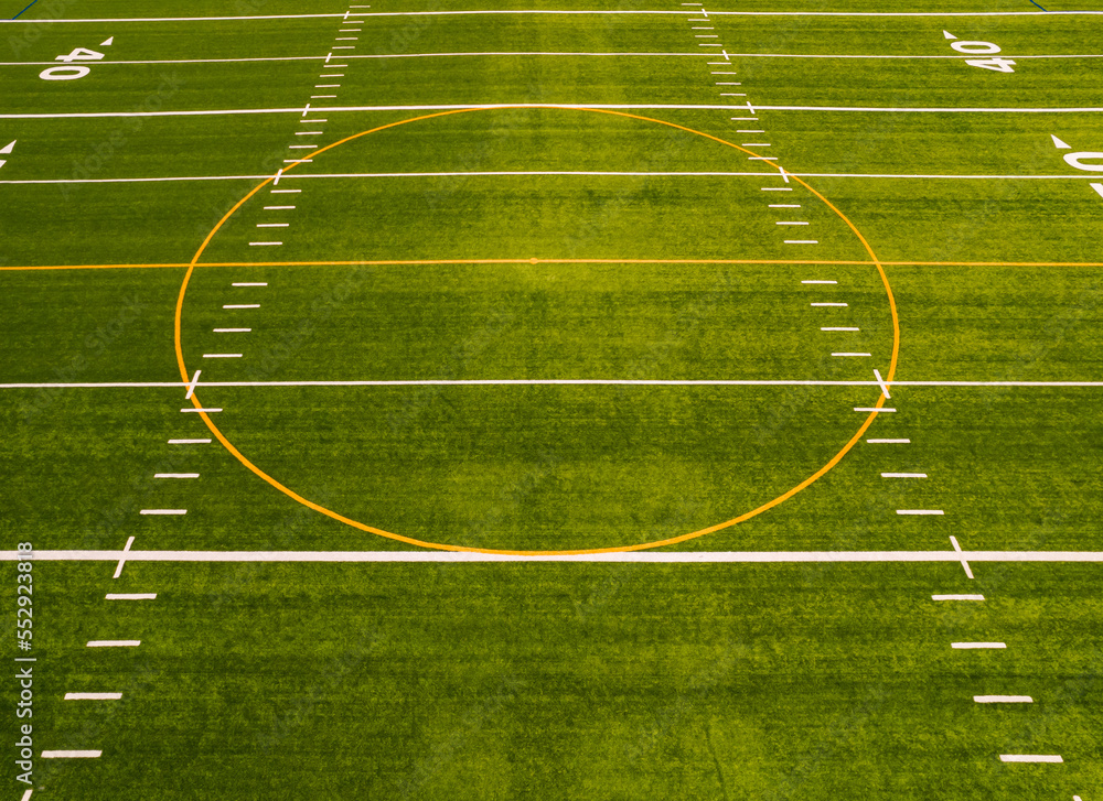 Soccer field top straight down aerial shot. Empty football playground ...