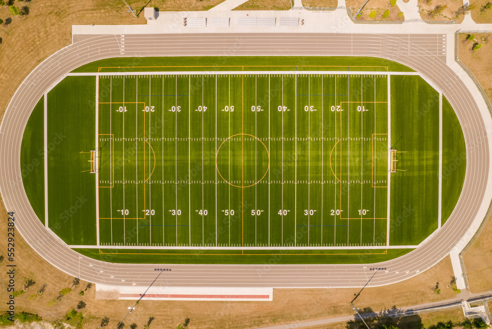 Top view of empty soccer field without players. Football field with ...