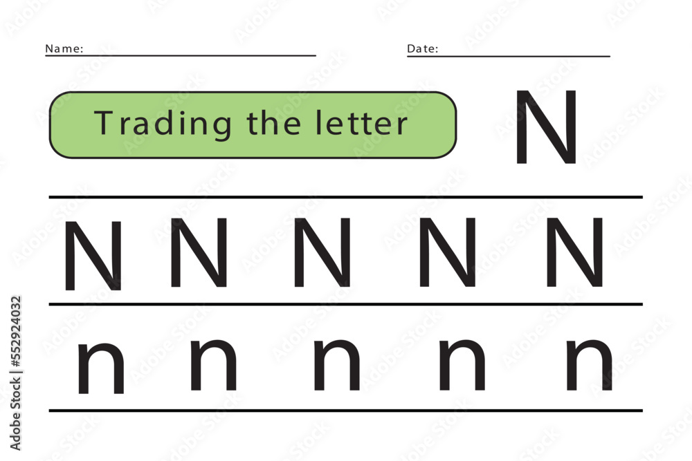 Trace letters of the English alphabet. Uppercase and lowercase letter N ...