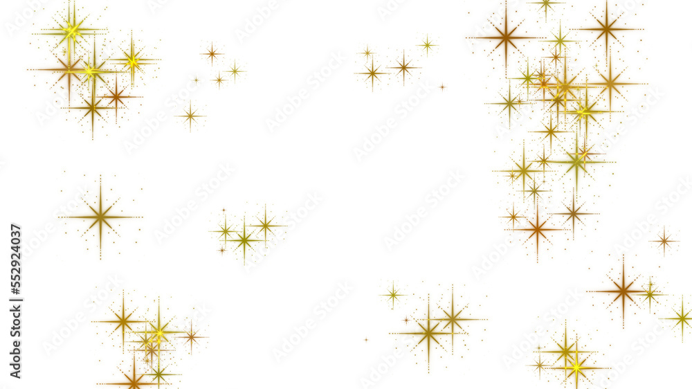 Snowflakes on gold color stars with white background, gold glitter particles effect golden ...