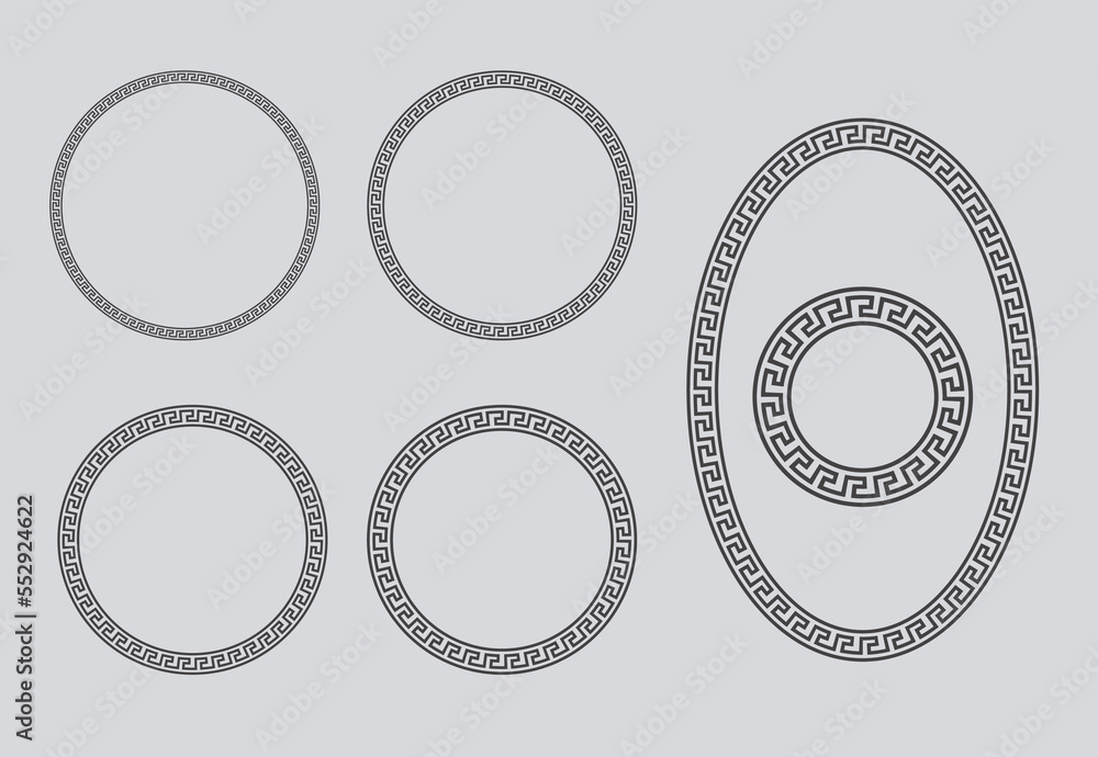 Oval and circle frames in Greek style, different thickness, lineal ...