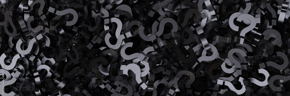 Questionmarks black color background, banner. FAQ concept. 3d Stock ...