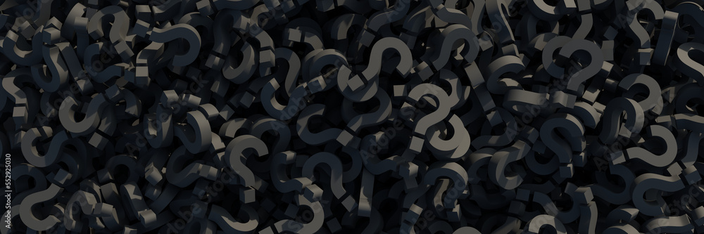 Question marks black color background, banner. FAQ concept. 3d Stock ...