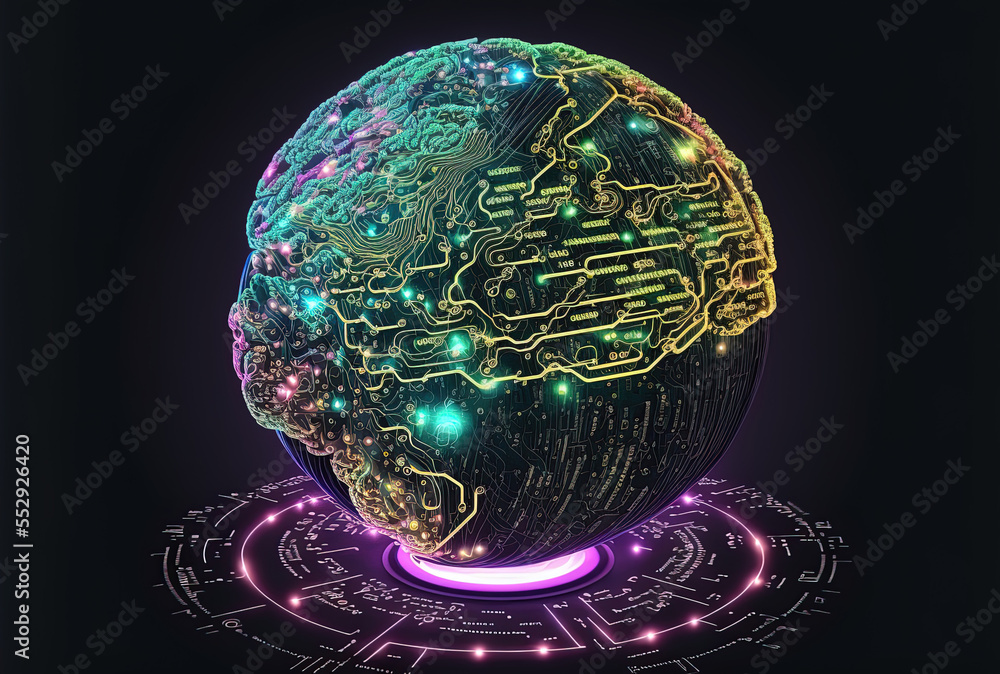 Artificial intelligence and neural networks idea with many exposures of ...