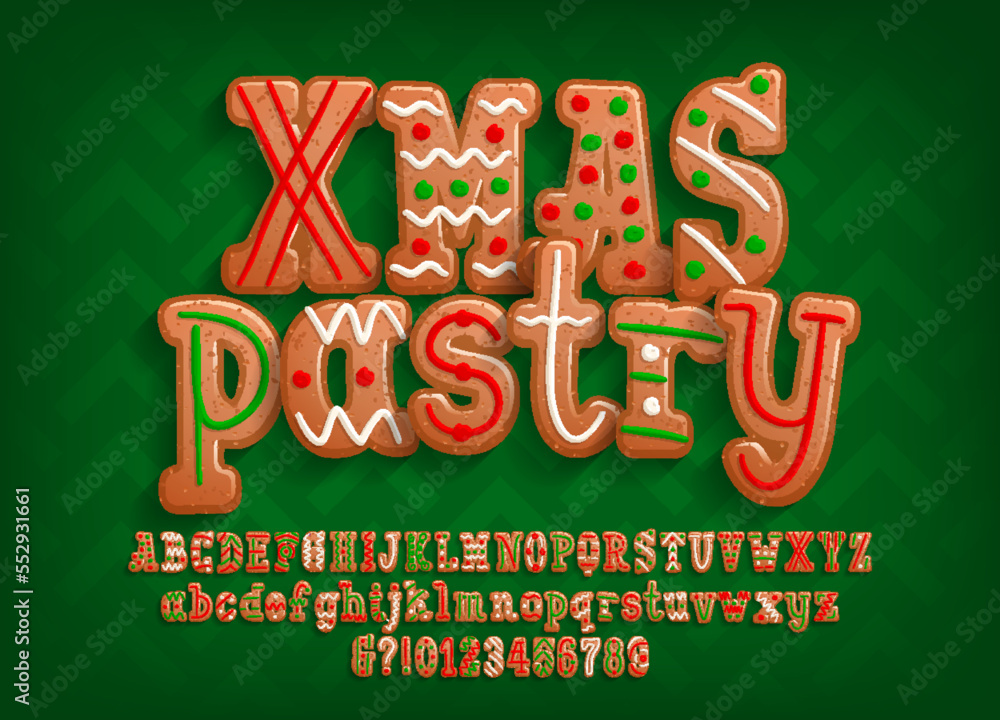 Xmas Pastry alphabet font. Colorful cartoon letters and numbers ...