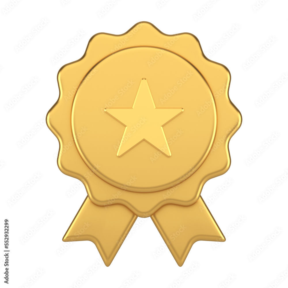 Golden premium medal ribbon curved circle achievement best quali Stock ...