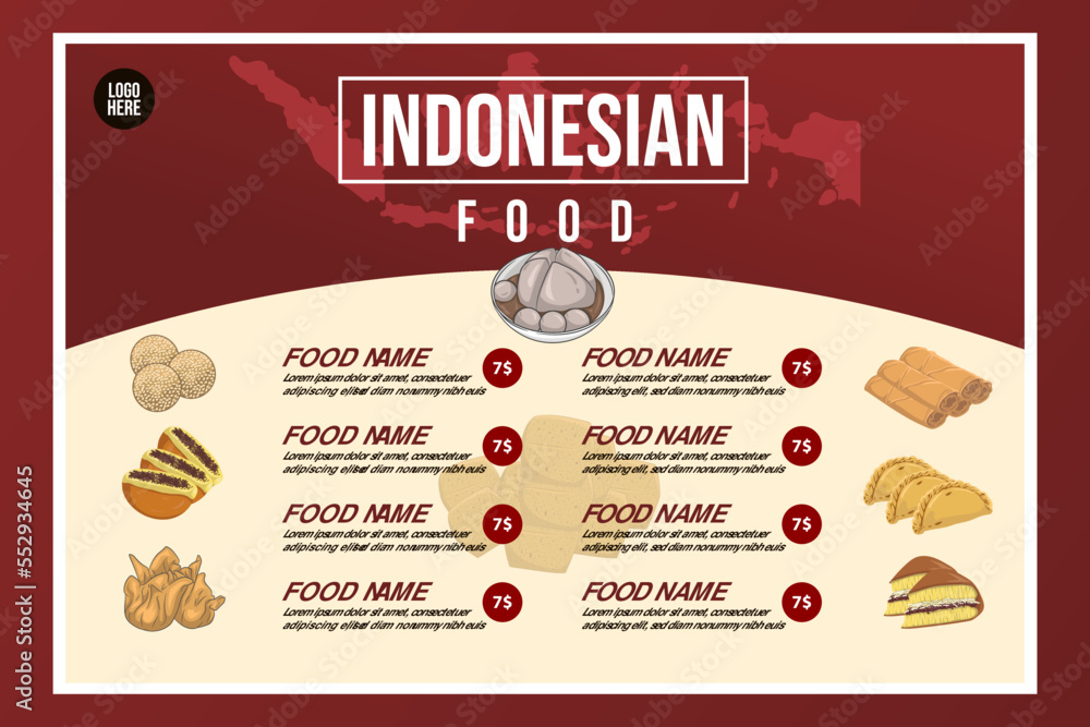 Restaurant Cafe menu, template design. Indonesian food Stock Vector ...
